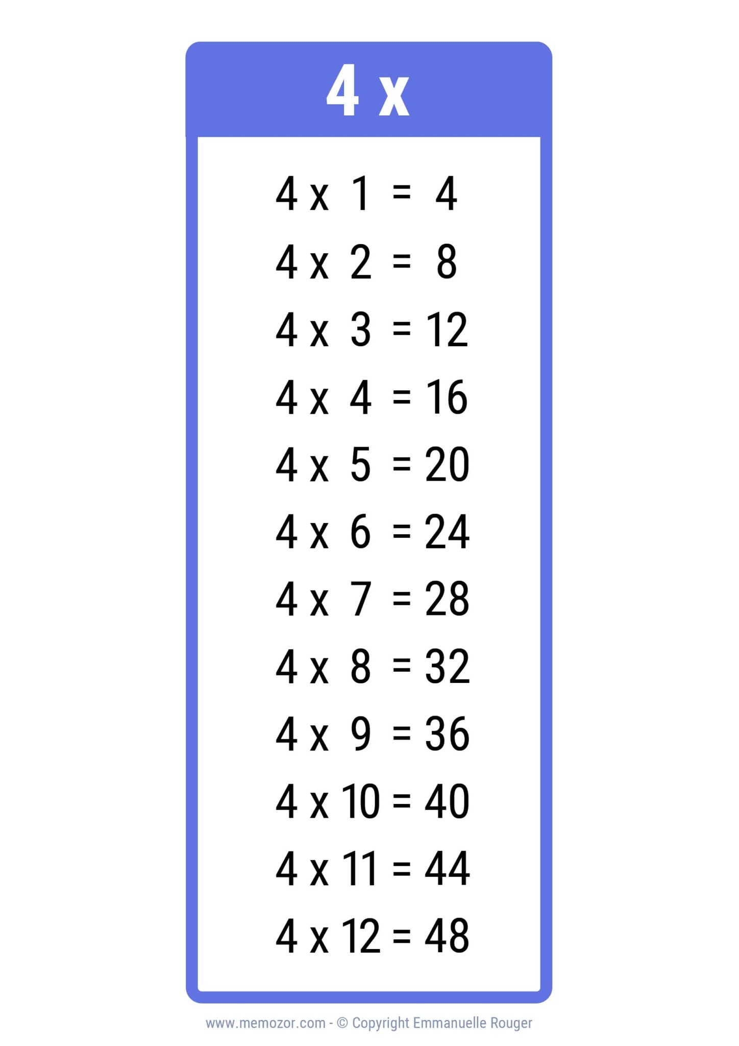 4 Times Tables Chart - timechartprintables.com