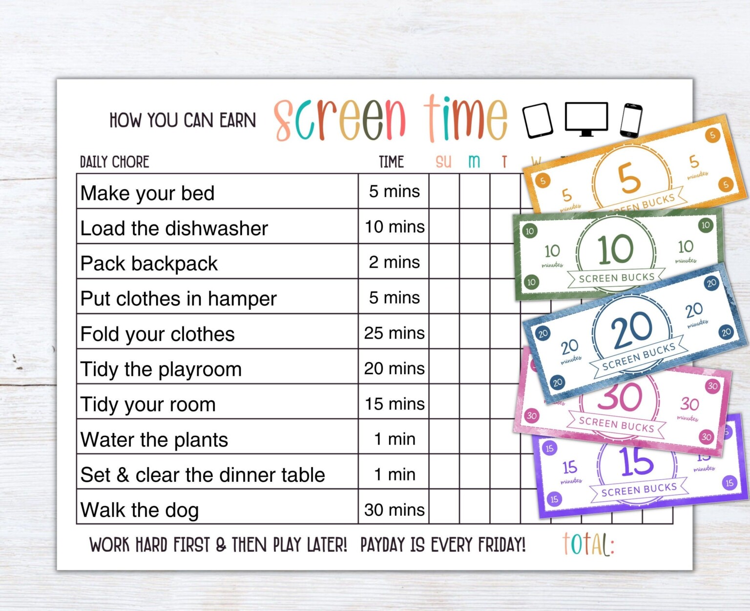 Earning Screen Time Chart - timechartprintables.com