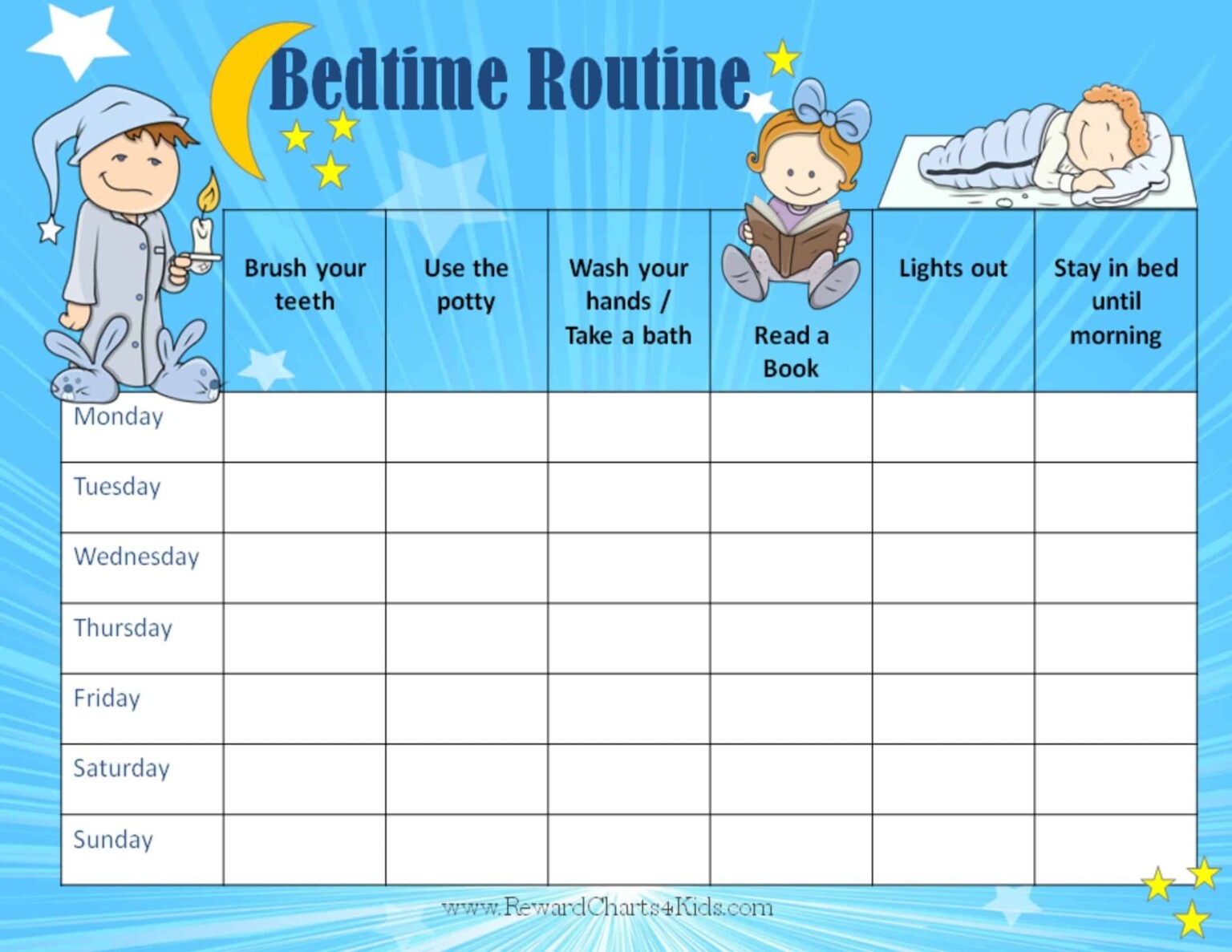 Bed Time Chart - timechartprintables.com