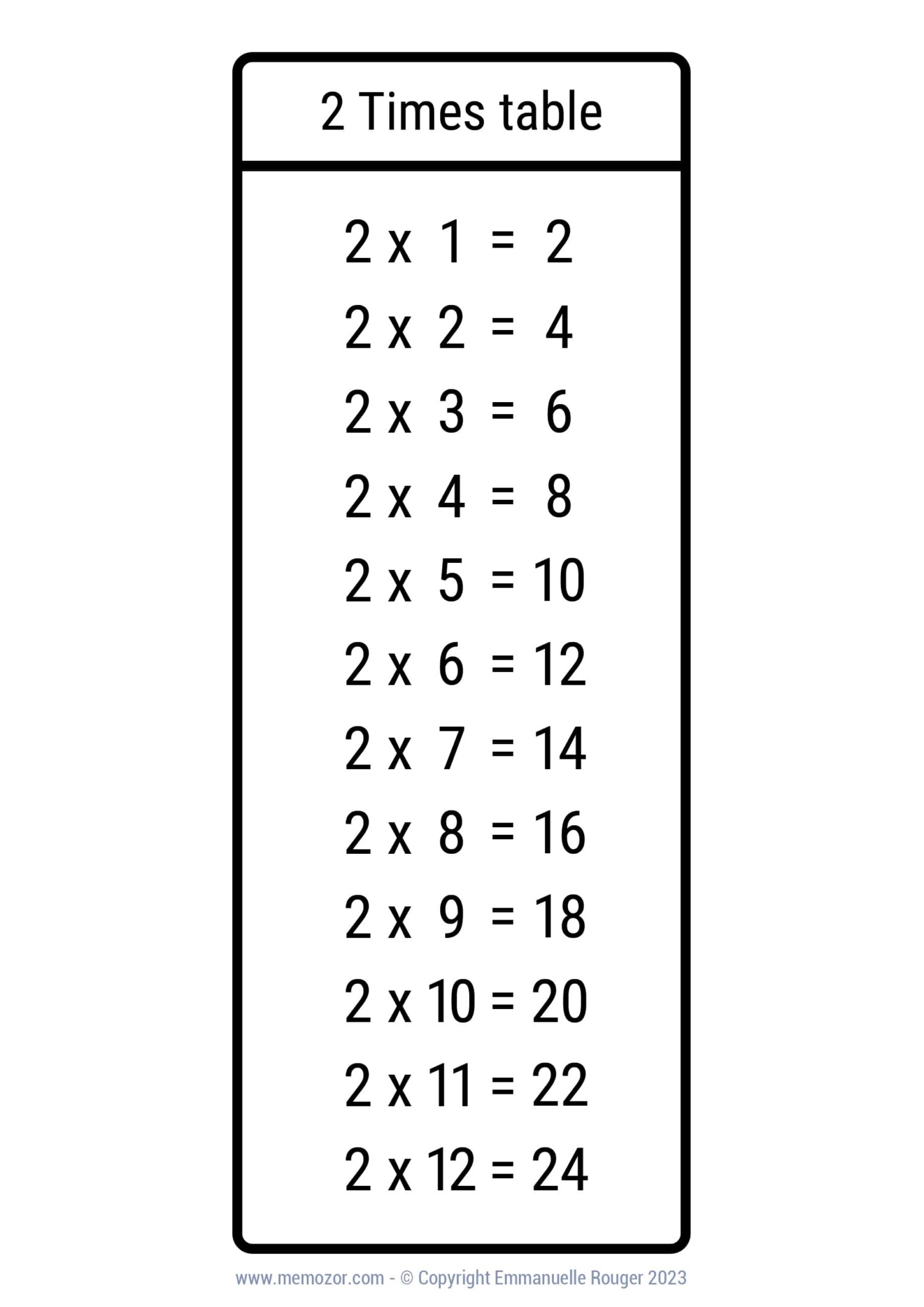 2 Times Table Chart - timechartprintables.com